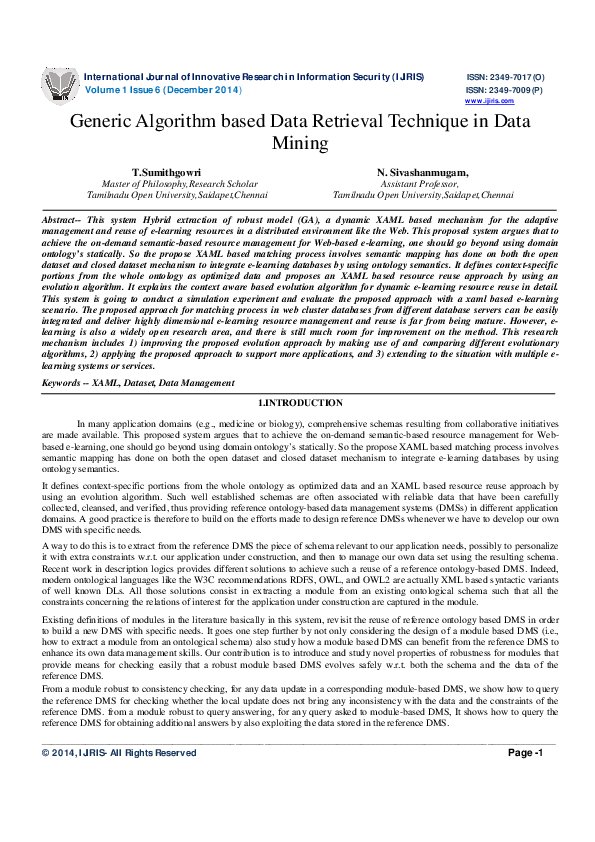 Pdf Generic Algorithm Based Data Retrieval Technique In Data Mining