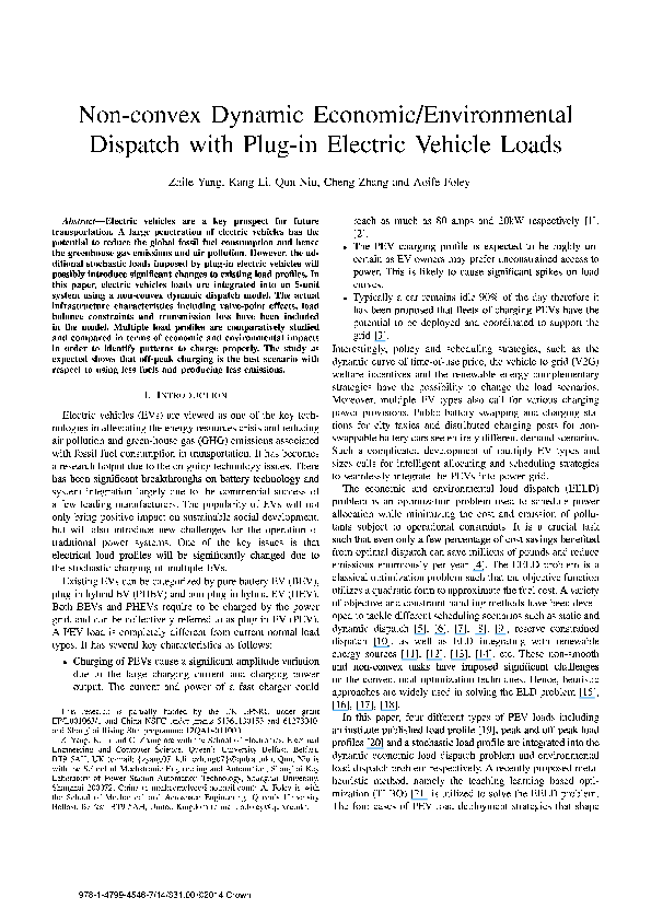 Pdf Non Convex Dynamic Economicenvironmental Dispatch With Plug In Electric Vehicle Loads
