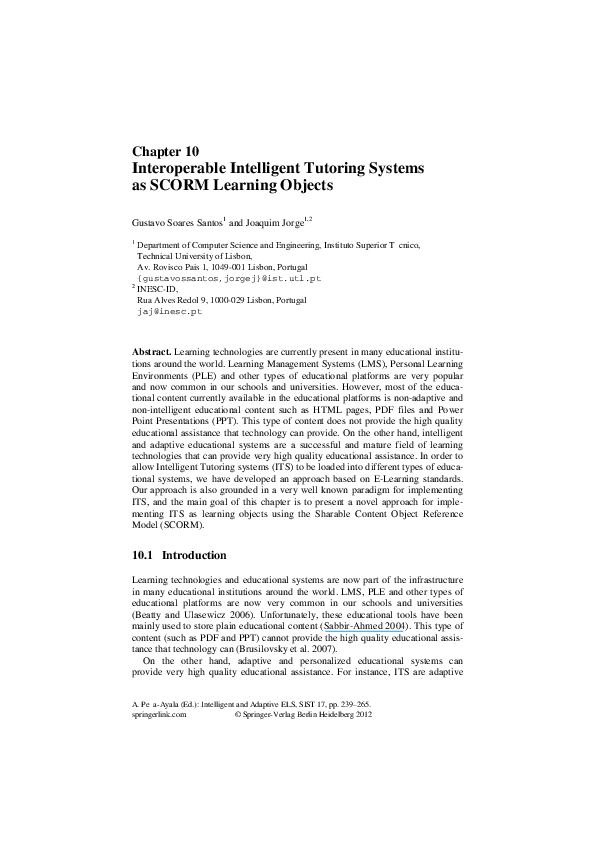 (PDF) Interoperable Intelligent Tutoring Systems as SCORM Learning Objects