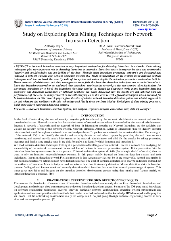 (PDF) Study on Exploring Data Mining Techniques for Network Intrusion Detection
