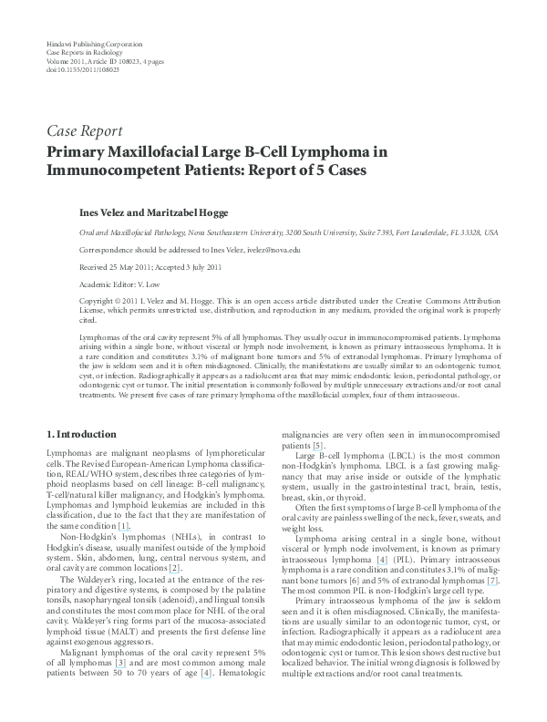 (PDF) Primary diffuse large B-cell lymphoma of the mandible: A case ...