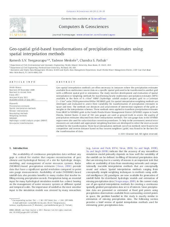 Pdf Geo Spatial Grid Based Transformations Of Precipitation Estimates Using Spatial