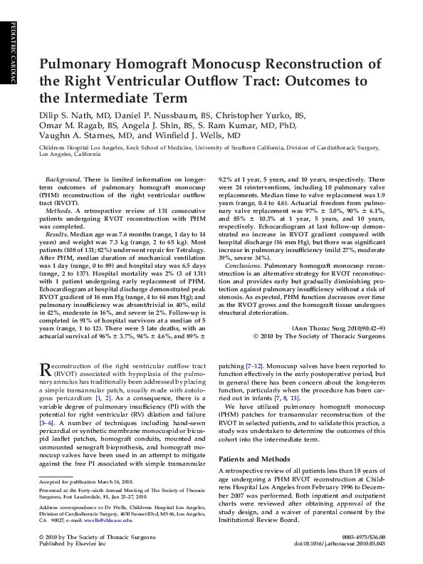 (PDF) Pulmonary Homograft Monocusp Reconstruction of the Right ...