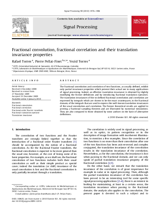 (PDF) Fractional convolution, fractional correlation and their translation invariance properties