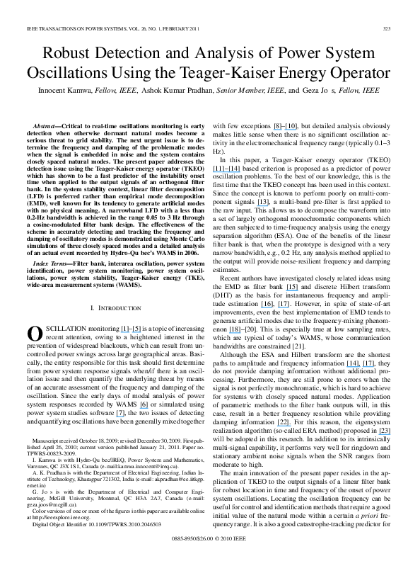 Pdf Robust Detection And Analysis Of Power System Oscillations Using