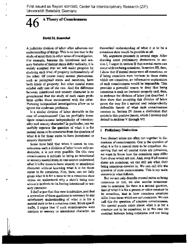 (PDF) "A Theory of Consciousness," in The Nature of Consciousness, ed ...