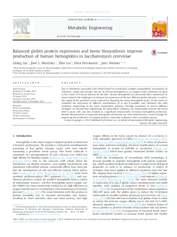 (PDF) Balanced globin protein expression and heme biosynthesis improve ...