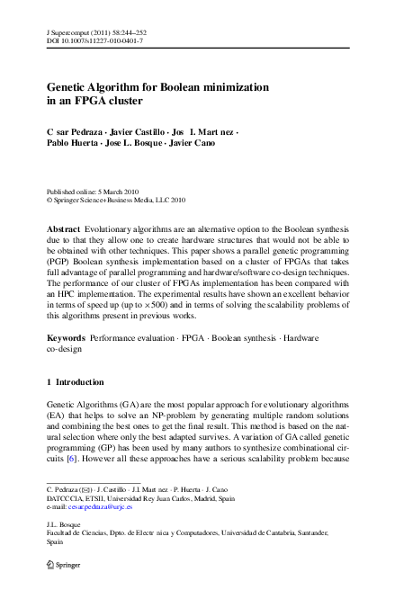 (PDF) Genetic Algorithm for Boolean minimization in an FPGA cluster | Jose Lopez Martinez ...