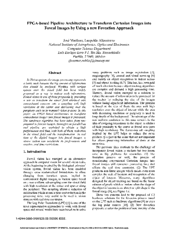 Pdf Fpga Based Pipeline Architecture To Transform Cartesian Images Into Foveal Images By Using 