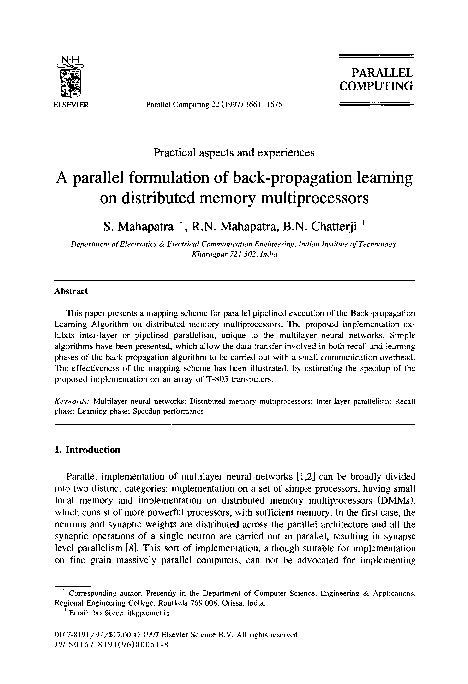 Pdf A Parallel Formulation Of Back Propagation Learning On Distributed Memory Multiprocessors