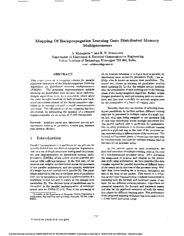 (PDF) Mapping of backpropagation learning onto distributed memory multiprocessors