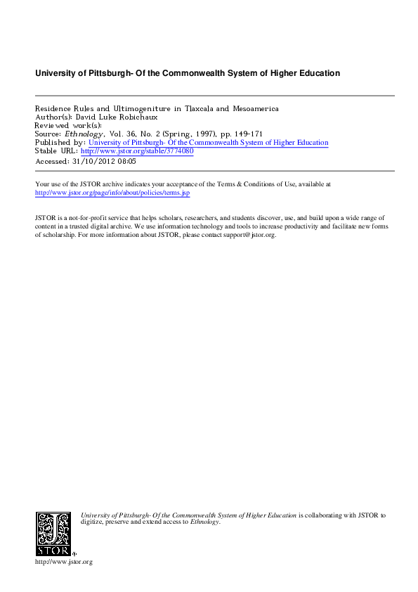 (PDF) Residence Rules and Ultimogeniture in Tlaxcala and Mesoamerica
