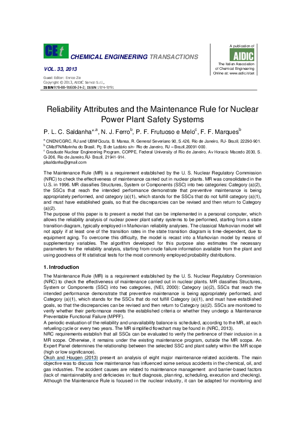 (PDF) Reliability Attributes and the Maintenance Rule for Nuclear Power ...