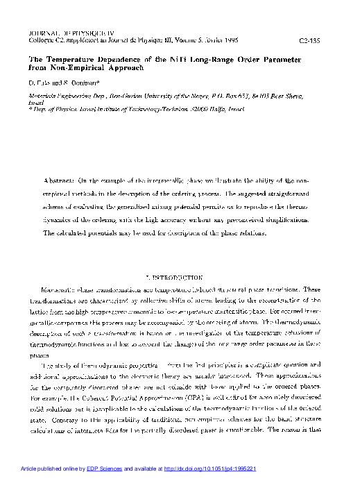 Pdf The Temperature Dependence Of The Niti Long Range Order Parameter