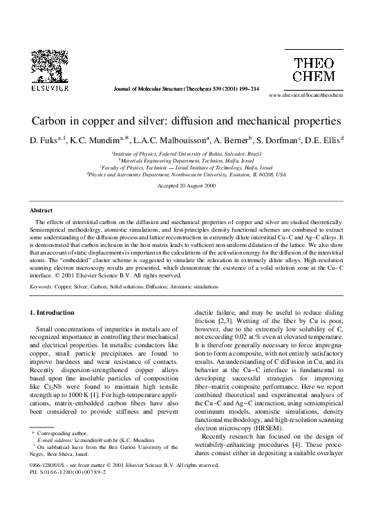 (PDF) Carbon in copper and silver: diffusion and mechanical properties