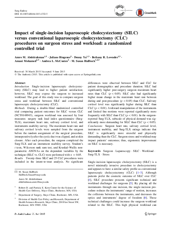 (PDF) Impact of single-incision laparoscopic cholecystectomy (SILC) versus conventional ...