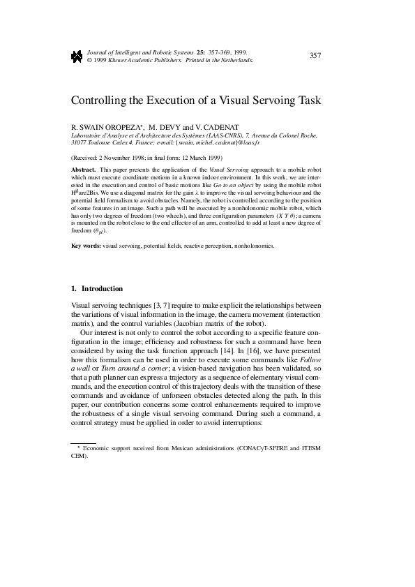 (PDF) Controlling the Execution of a Visual Servoing Task