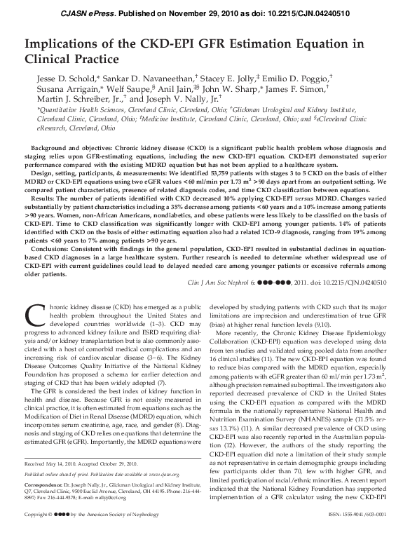 (PDF) Implications of the CKD-EPI GFR Estimation Equation in Clinical ...