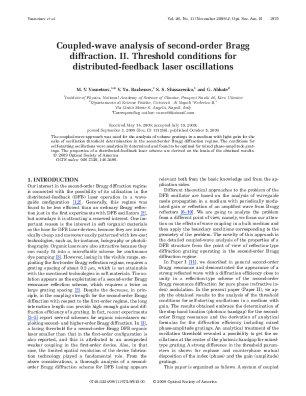 Pdf Coupled Wave Analysis Of Second Order Bragg Diffraction I