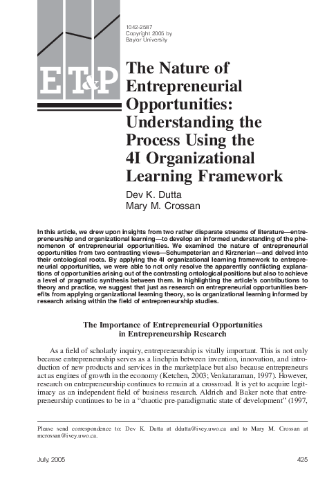 (PDF) The Nature of Entrepreneurial Opportunities: Understanding the Process Using the 4I ...