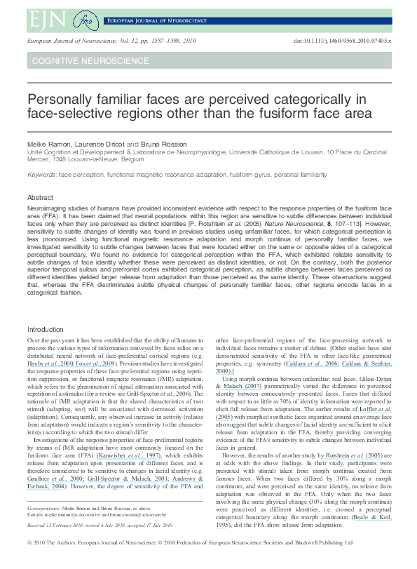 (PDF) Personally familiar faces are perceived categorically in face ...