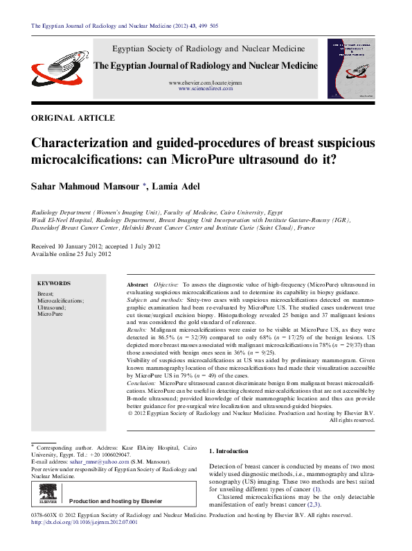 Pdf Diagnostic Yield Of High Resolution Breast Sonography In Detecting Microcalcifications