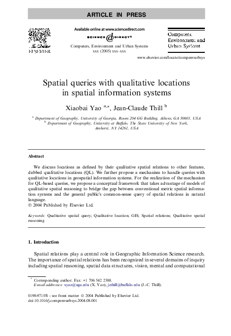(PDF) Spatial queries with qualitative locations in spatial information systems