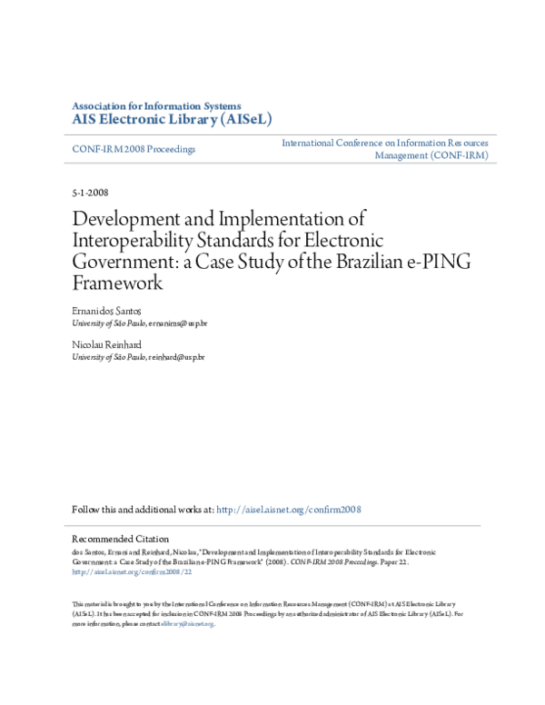 (PDF) Development and Implementation of Interoperability Standards for Electronic Government: a ...
