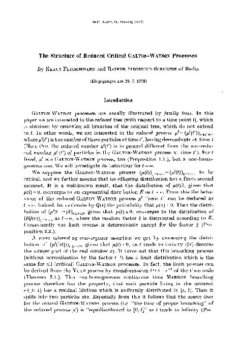 (PDF) The Structure of Reduced Critical GALTON-WATSON Processes