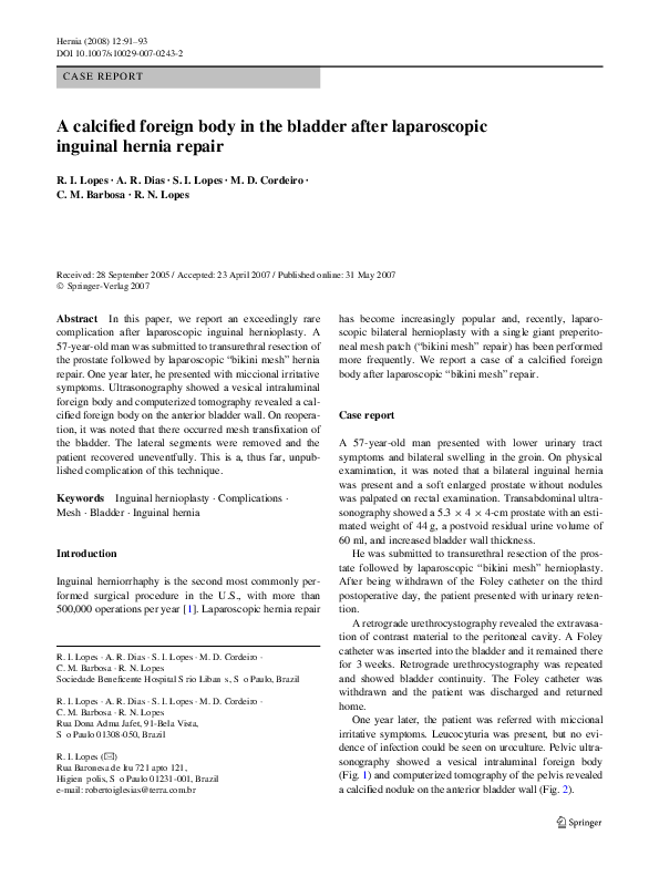 (PDF) Sigmoido-vesical fistula secondary to hernia mesh migration; a ...