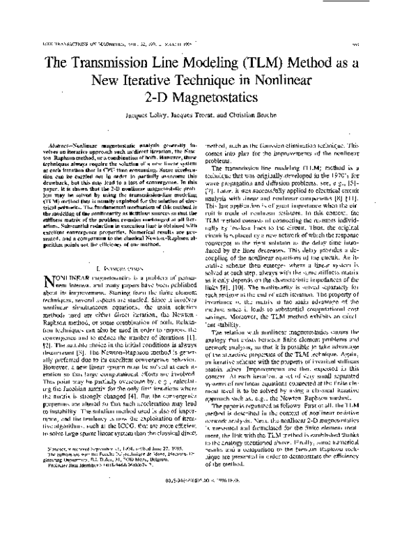Pdf The Transmission Line Modeling Tlm Method As A New Iterative Technique In Nonlinear 2 D
