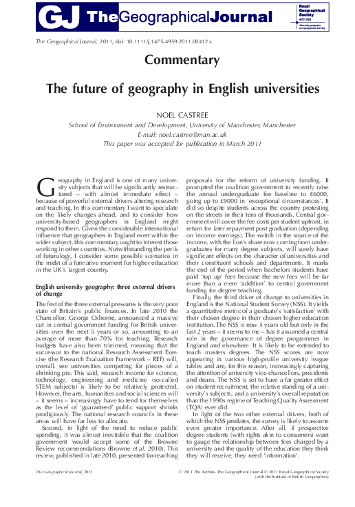(PDF) The future of geography in English universities