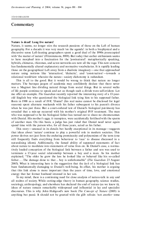 (PDF) Nature is dead! Long live nature!