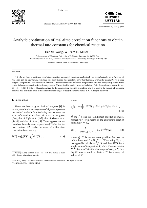 (PDF) Analytic continuation of real-time correlation functions to obtain thermal rate constants ...