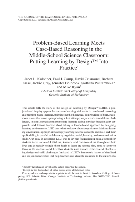 (PDF) Problem-Based Learning Meets Case-Based Reasoning in the Middle-School Science Classroom ...