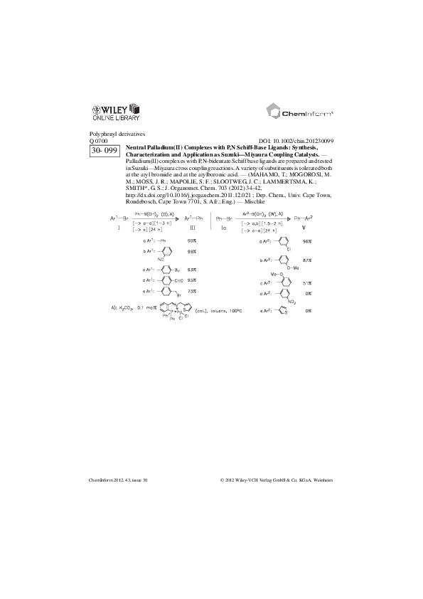 (PDF) ChemInform Abstract: Neutral Palladium(II) Complexes with P,N Schiff-Base Ligands ...