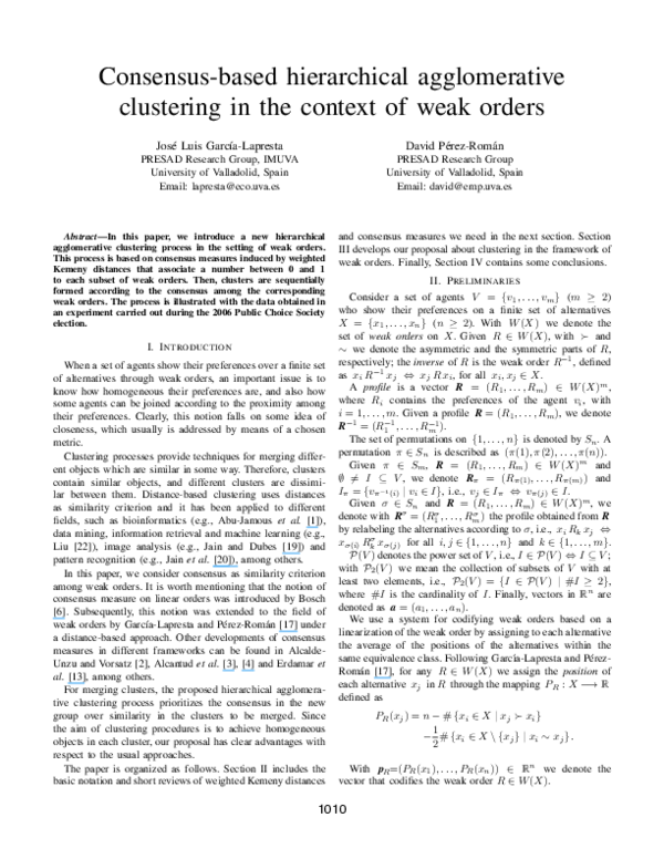 Consensus-based hierarchical agglomerative clustering in the context of ...