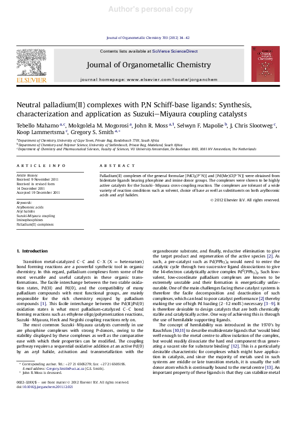 (PDF) Neutral palladium(II) complexes with P,N Schiff-base ligands: Synthesis, characterization ...