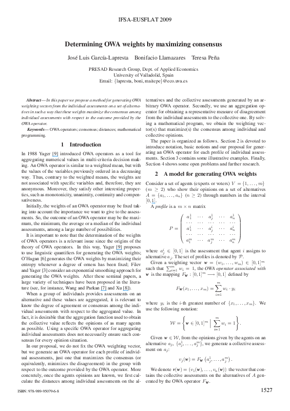 (PDF) Determining OWA Weights by Maximizing Consensus