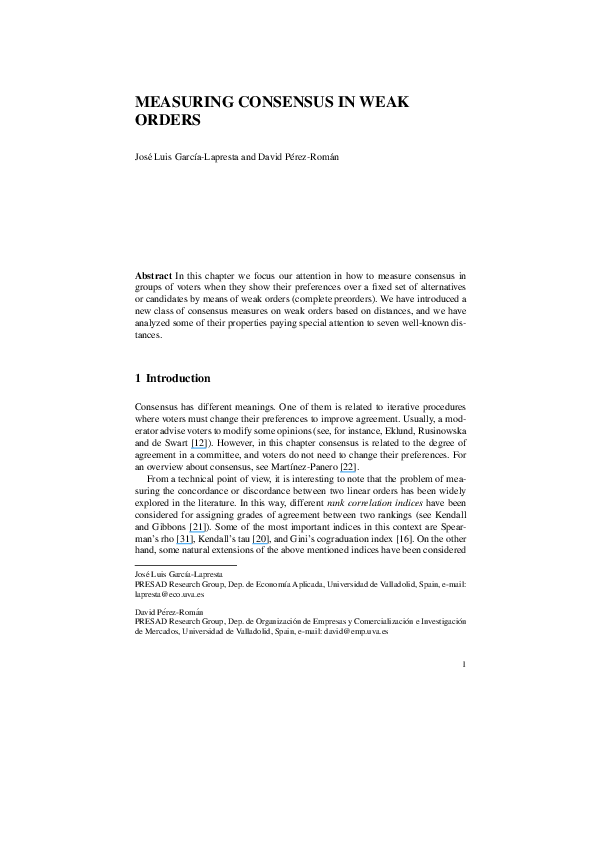 (PDF) Measuring Consensus in Weak Orders