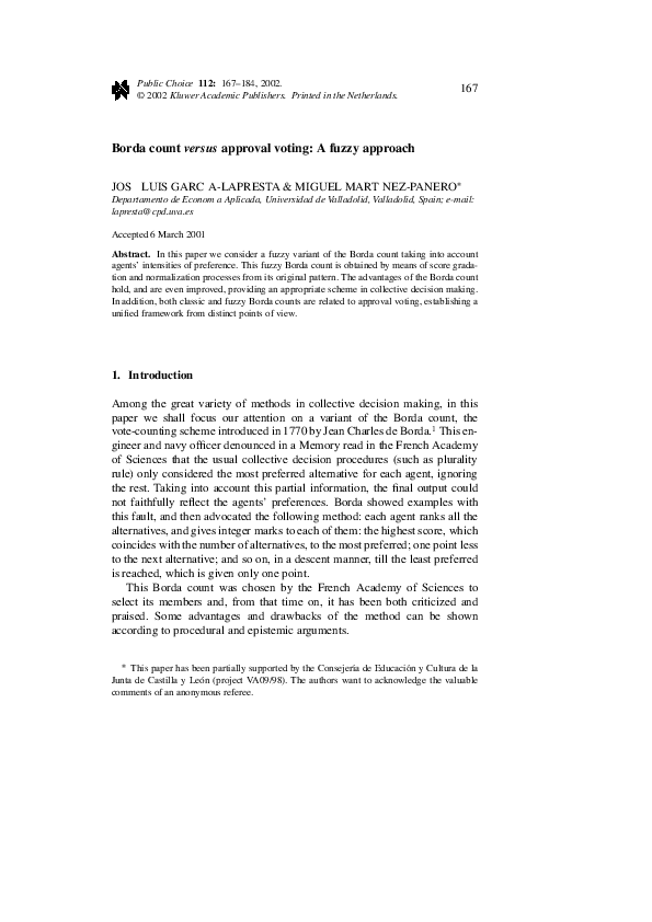 (PDF) Borda Count Versus Approval Voting: A Fuzzy Approach