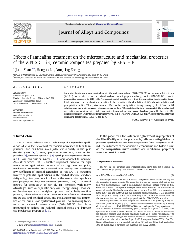 (PDF) Effects of annealing treatment on the microstructure and mechanical properties of the AlN ...