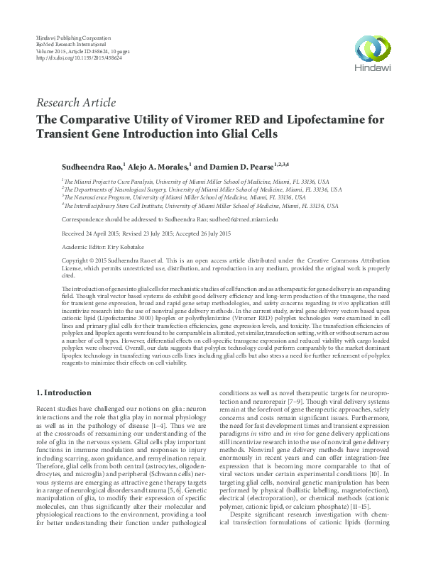 (PDF) The Comparative Utility of Viromer RED and Lipofectamine for ...