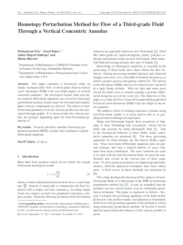 (PDF) Homotopy Perturbation Method for Flow of a Third-grade Fluid Through a Vertical Concentric ...