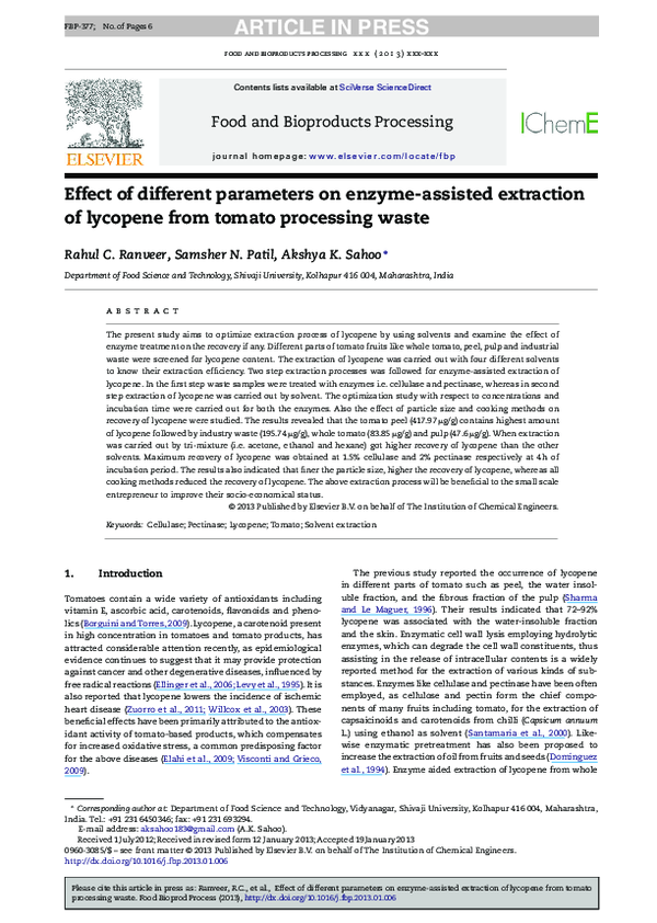 (PDF) Effect of different parameters on enzyme-assisted extraction of ...