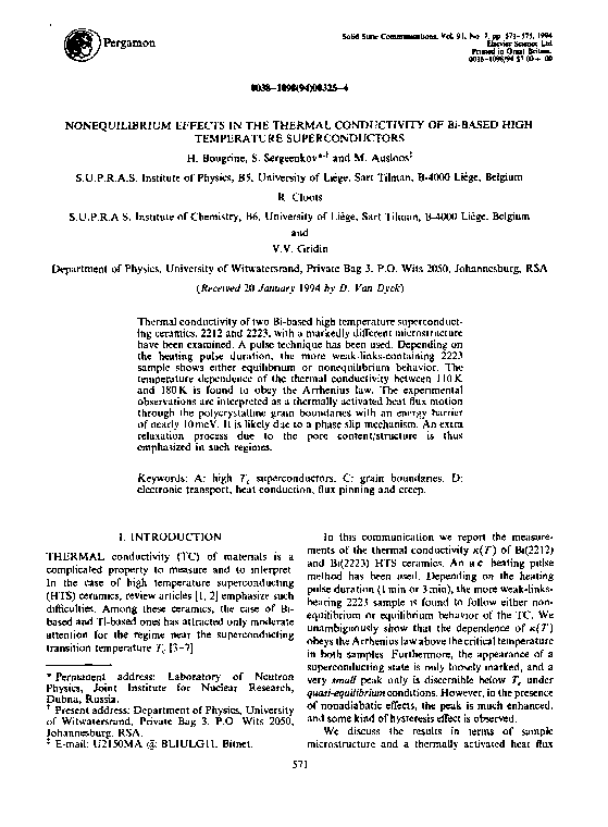 (PDF) Nonequilibrium effects in the thermal conductivity of Bi-based high temperature ...