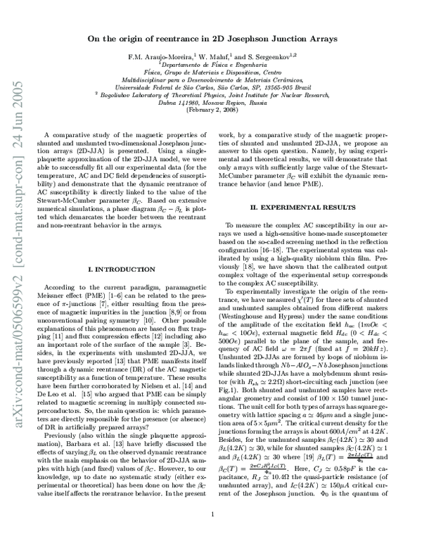 (PDF) On the origin of reentrance in 2D Josephson junction arrays