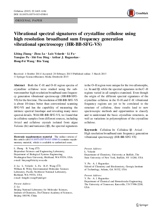 (PDF) Vibrational spectral signatures of crystalline cellulose using ...
