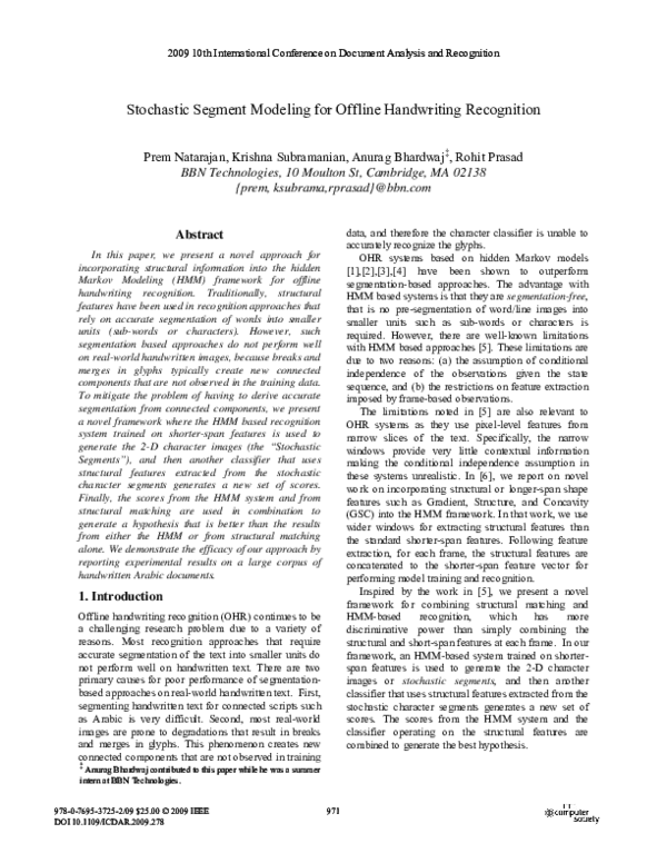 (PDF) Stochastic Segment Modeling for Offline Handwriting Recognition