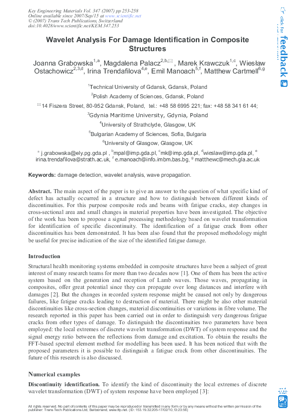 (PDF) Wavelet Analysis for Damage Identification in Composite Structures